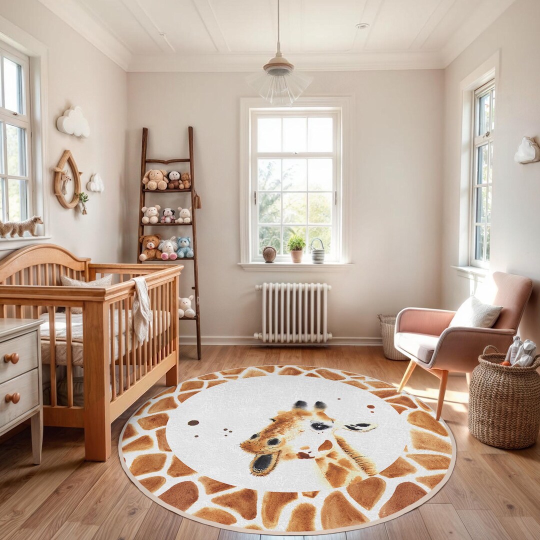 Giraffe Themed Kids Room Round Rug-giraffe Spots Circle Carpet-children ...