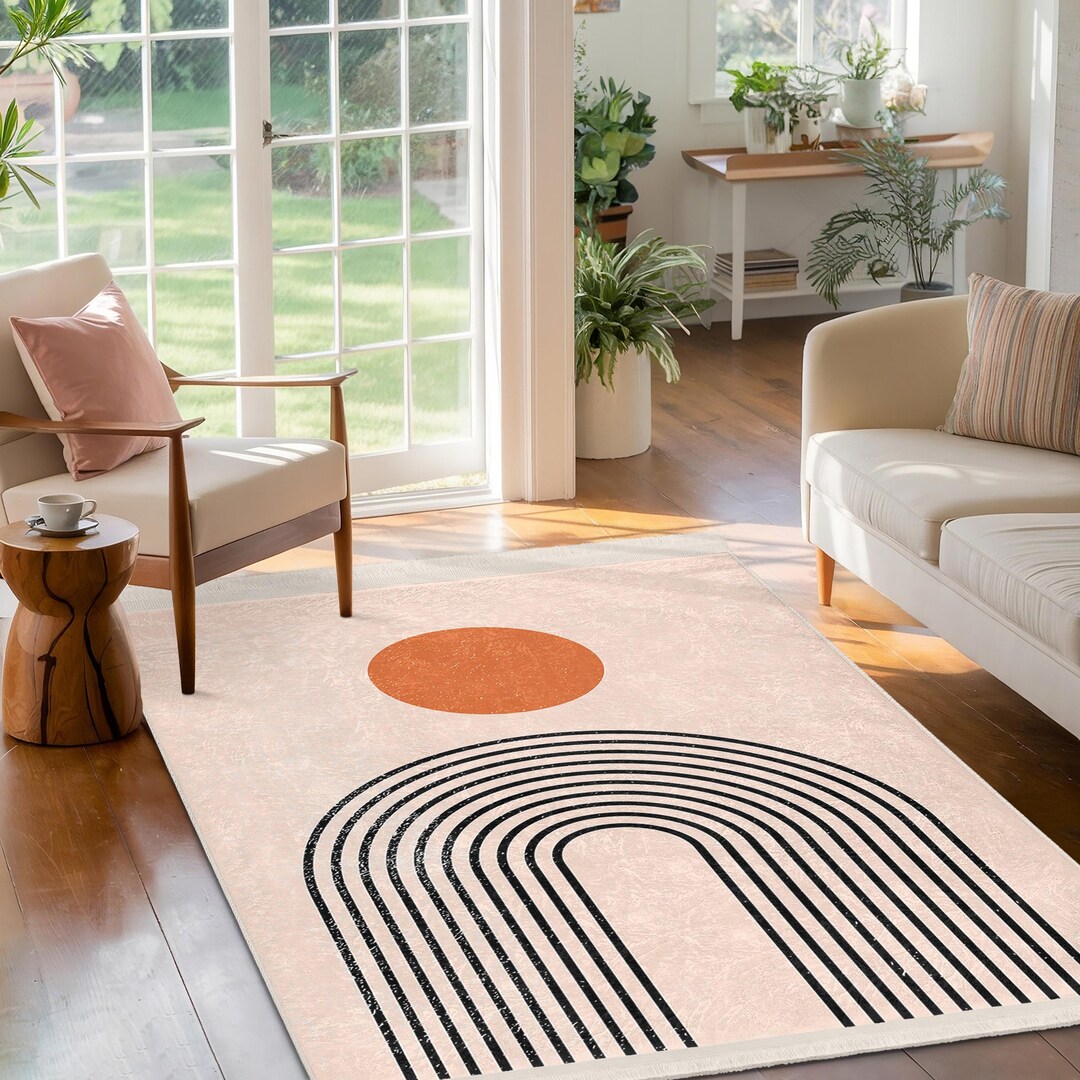 Simple Arch Modern Area Rug-curved Lines Minimal Mat-cream Floor Accent ...