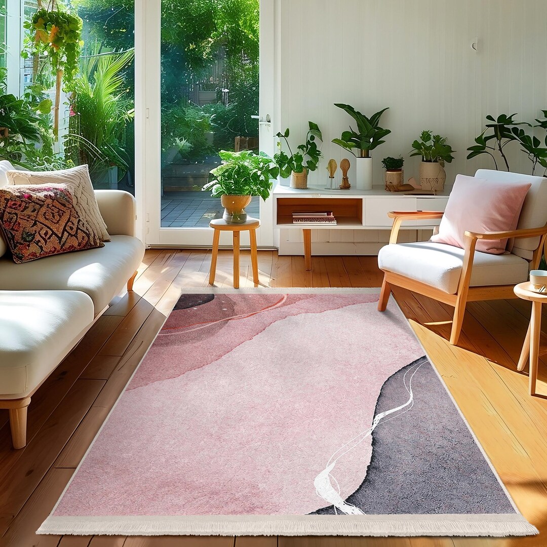 Pink Abstract Area Rug-soft Wave Pattern Mat-modern Non Slip Carpet ...