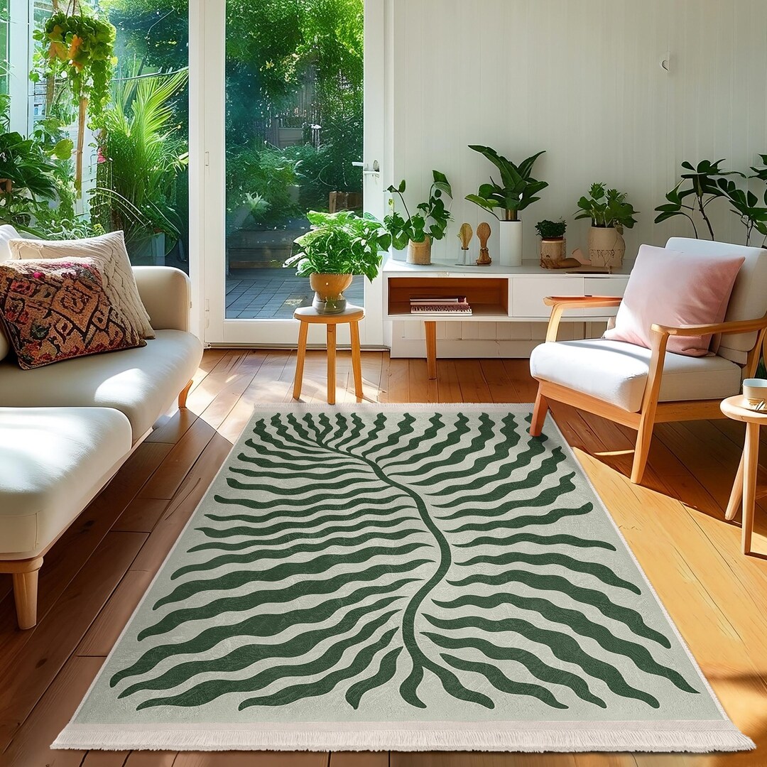 Green Wave Design Accent Rug-zebra Leaf Pattern Carpet-nature Inspired ...
