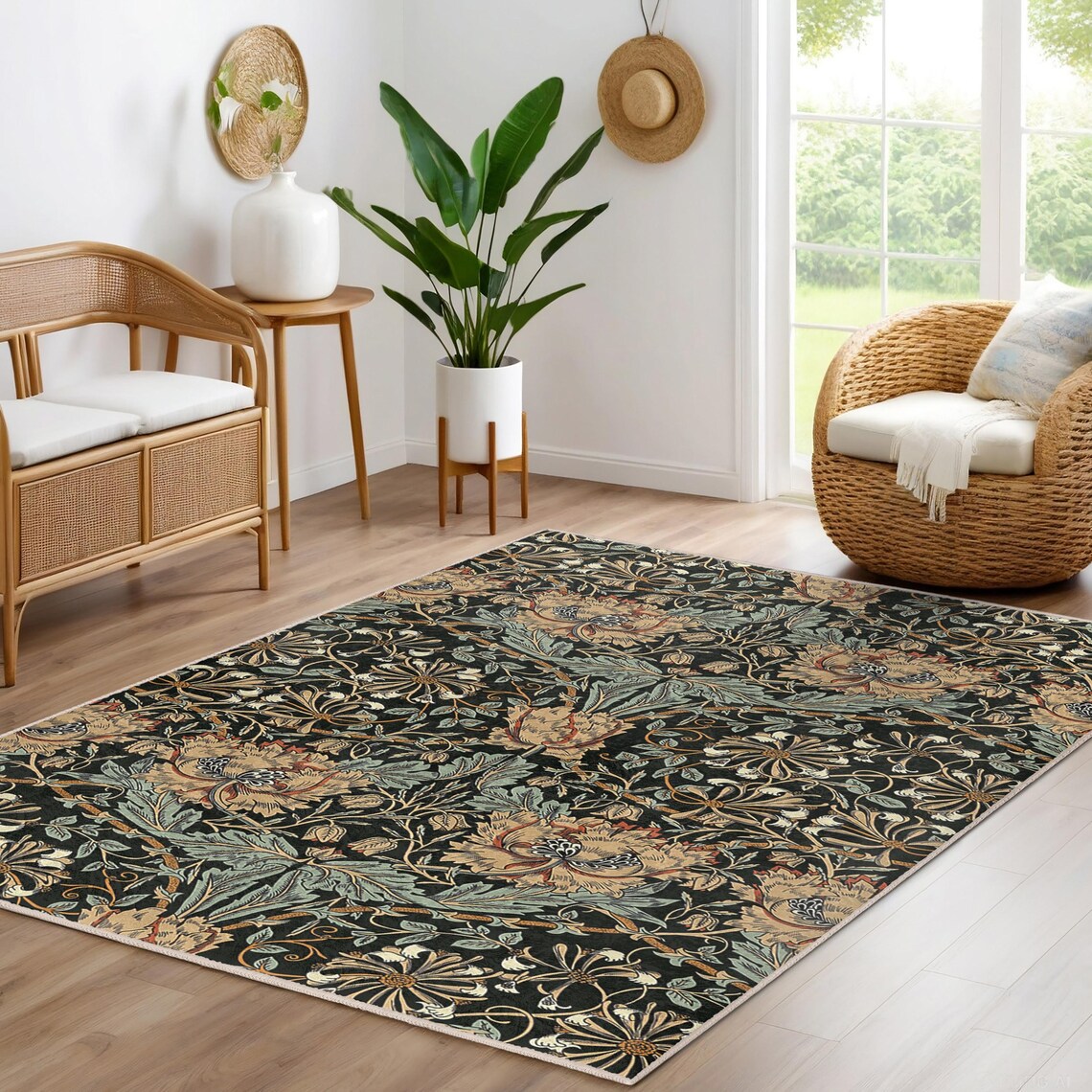Honeysuckle William Morris Area Rug-vintage Botanical Motif Mat ...