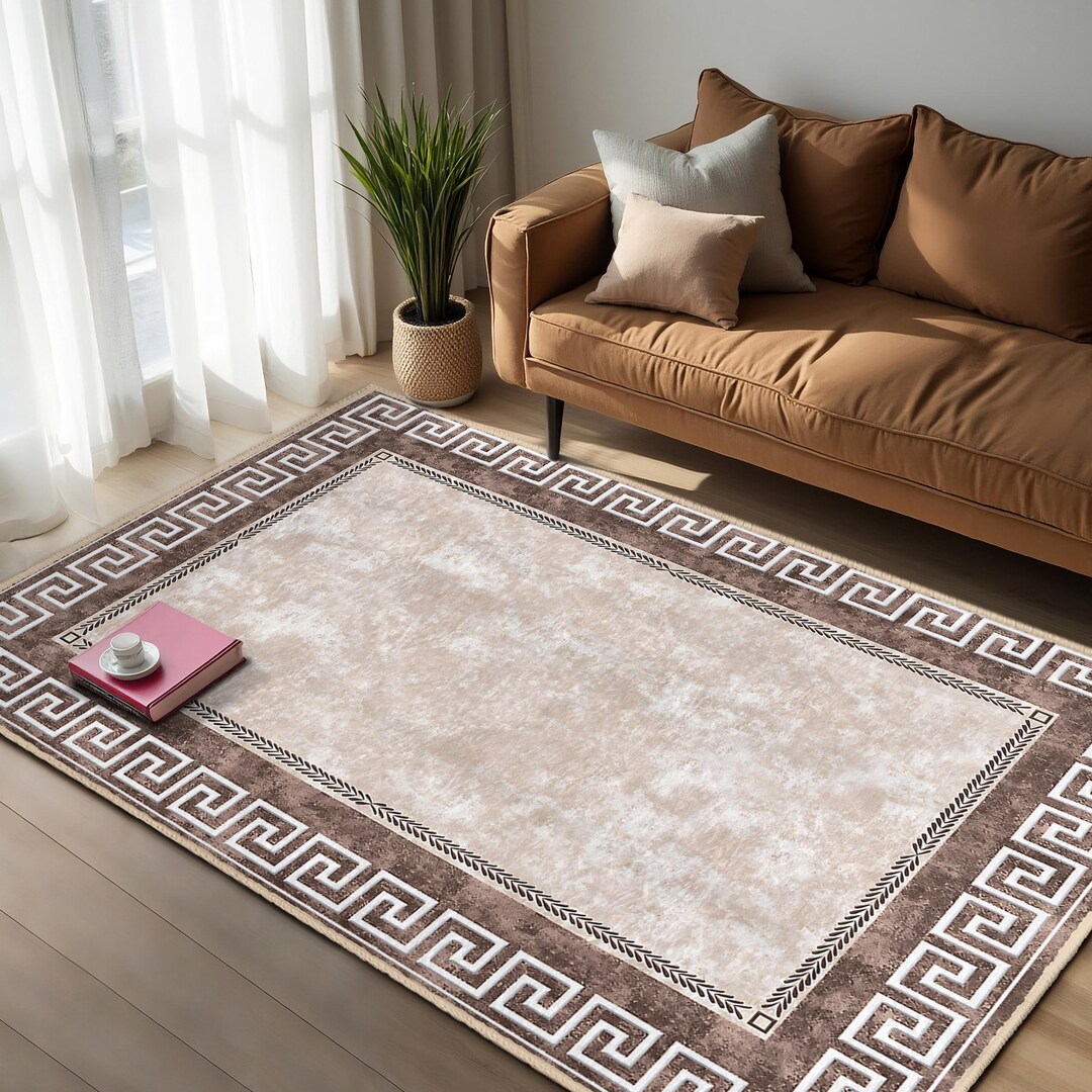 Ancient Greek Border Area Rug|meander Key Square Rug|earth Toned Living ...