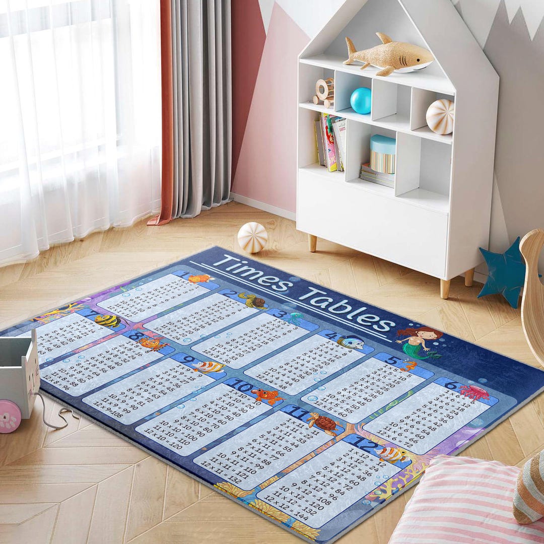 Times Tables Ocean Nursery Carpet-nautical Number Learning Playmat-blue ...