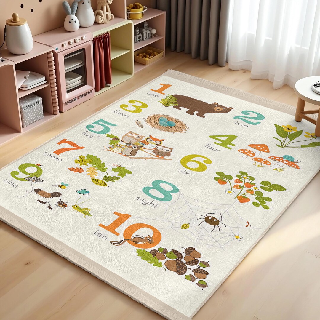 Animal Numbers Playtime Kids Room Rug-forest Creature Learning Nursery ...