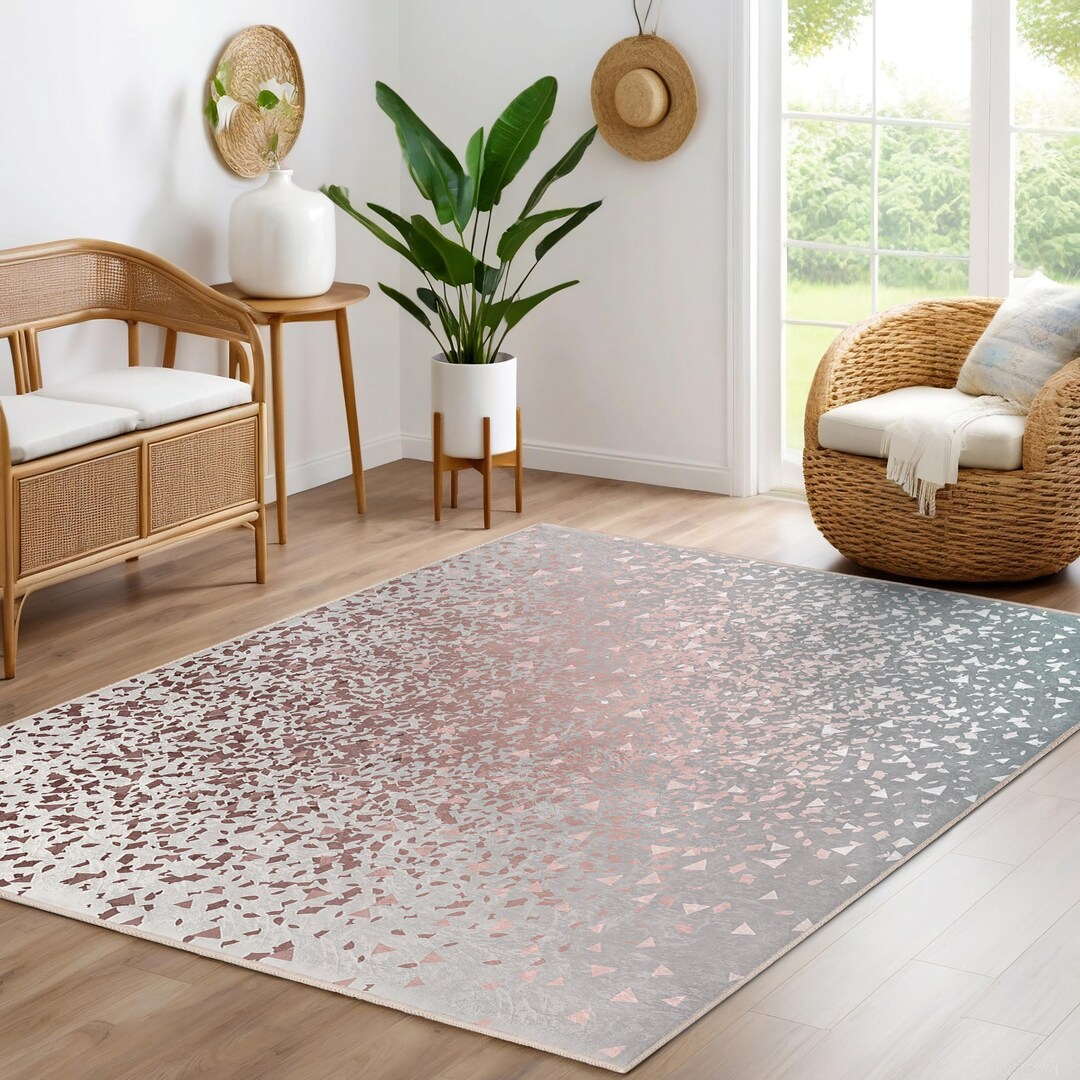 Terrazzo Fade Design Area Rug-triangle Speckled Mat-metallic Accent ...