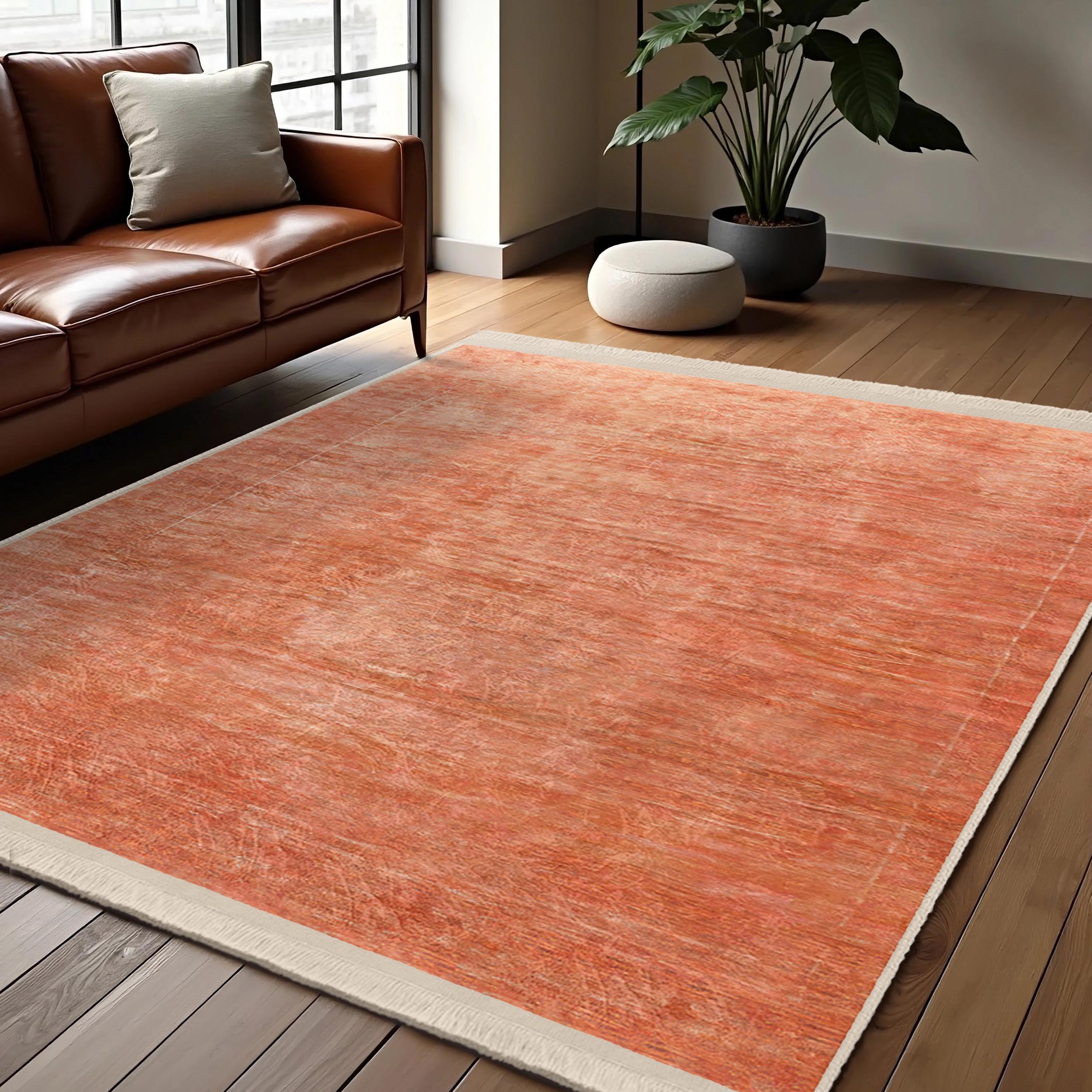 Rustic Terra Area Rug-burnished Orange Sheen Mat-earthy Serene Accent ...