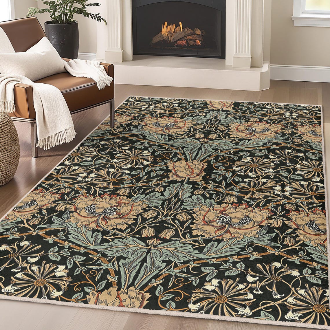 Honeysuckle William Morris Area Rug-vintage Botanical Motif Mat ...