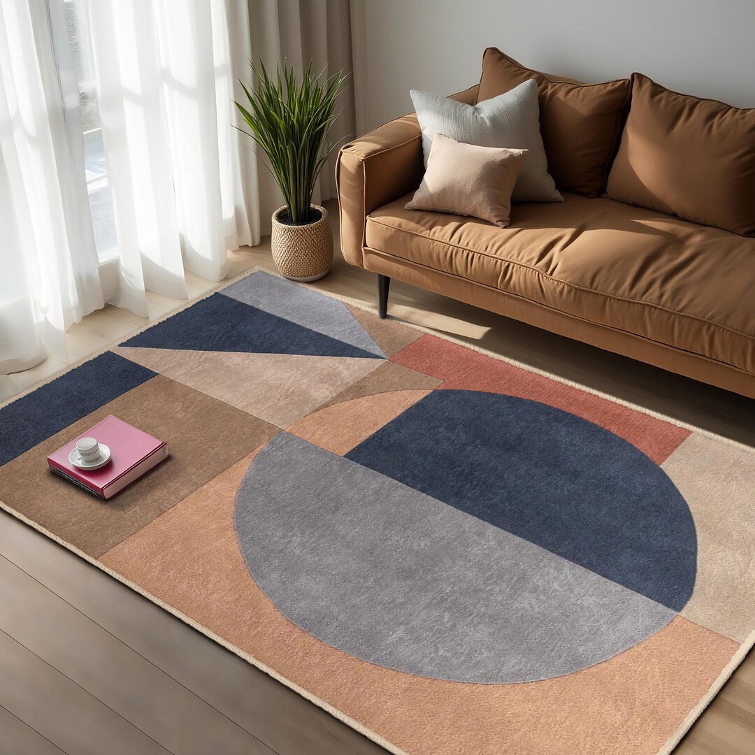 Geometric Modern Area Rug-triangular Circle Accent Mat-navy Beige Rug ...