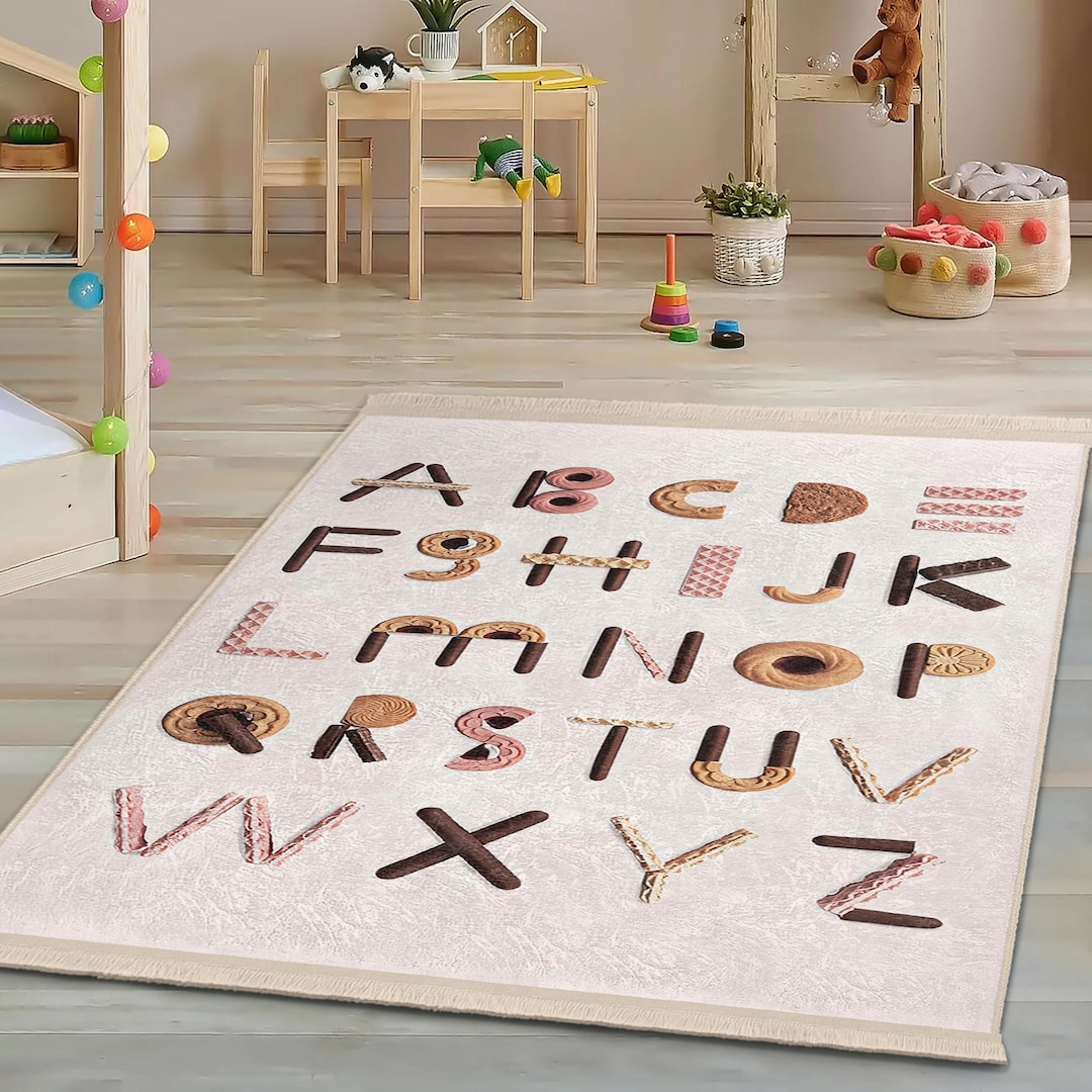 Alphabet Beige Kids Room Rug-letter Cookies Nursery Carpet-creative ABC ...