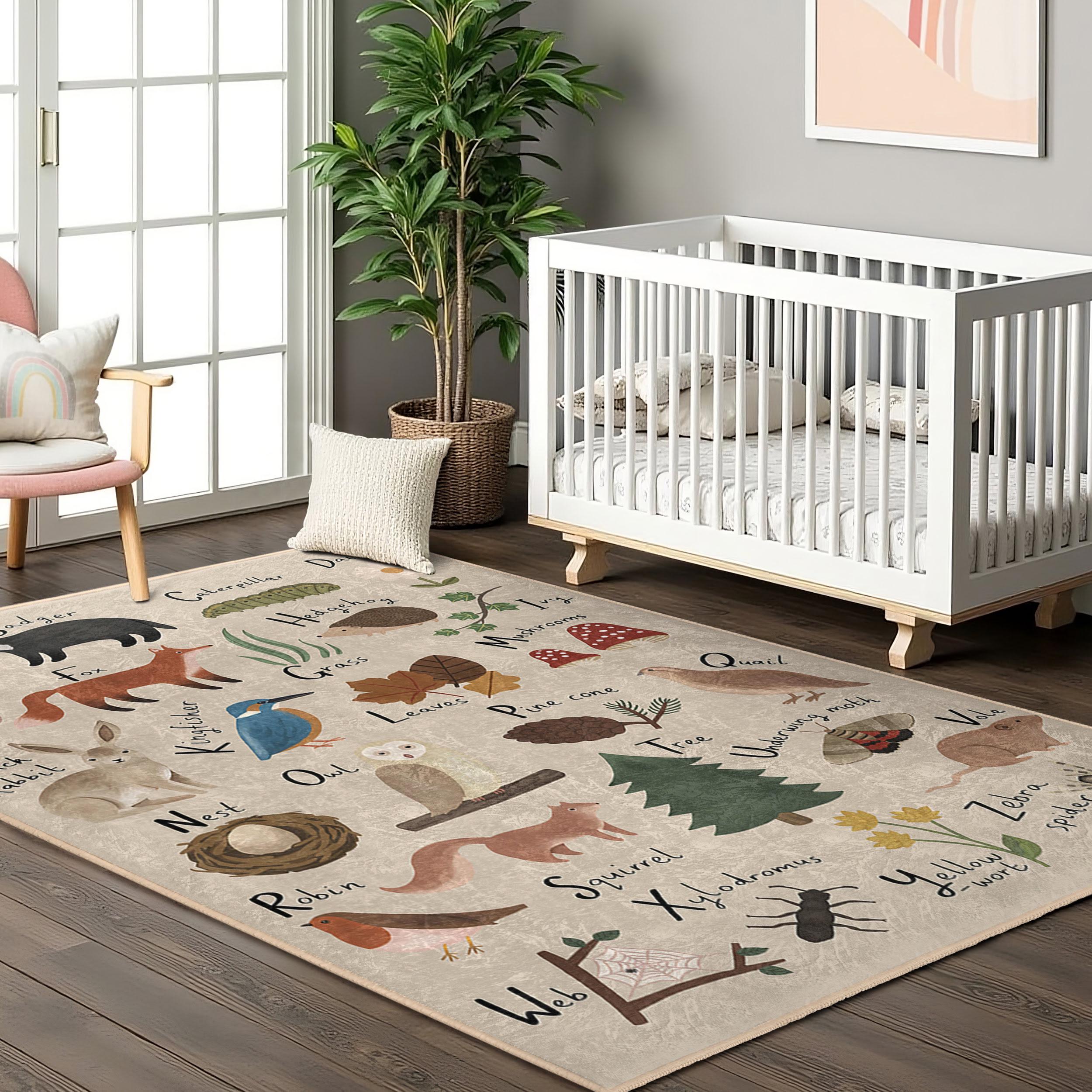 Nature Alphabet Fun Kids Room Rug-animal Learning Design Nursery Rug ...