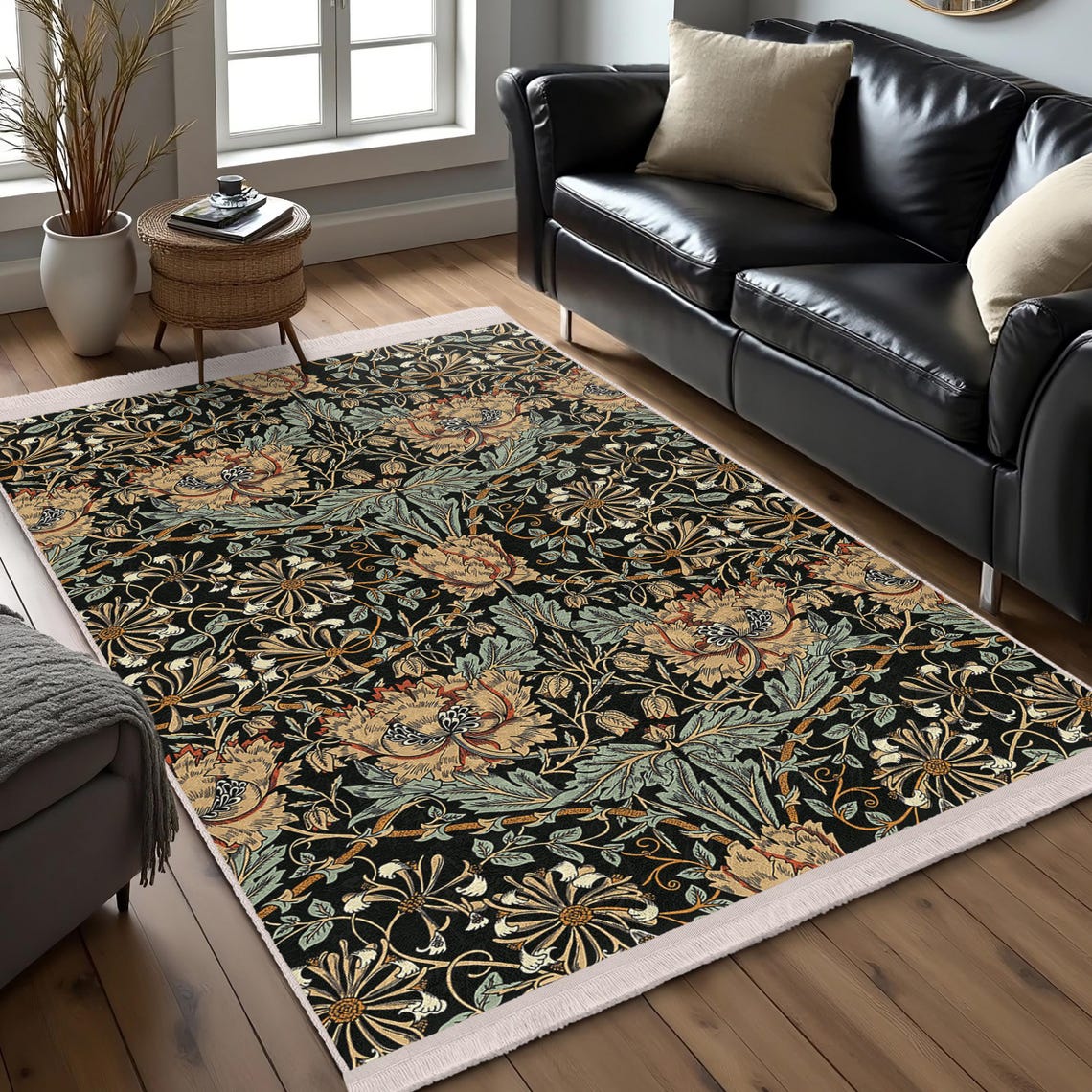 Honeysuckle William Morris Area Rug-vintage Botanical Motif Mat ...