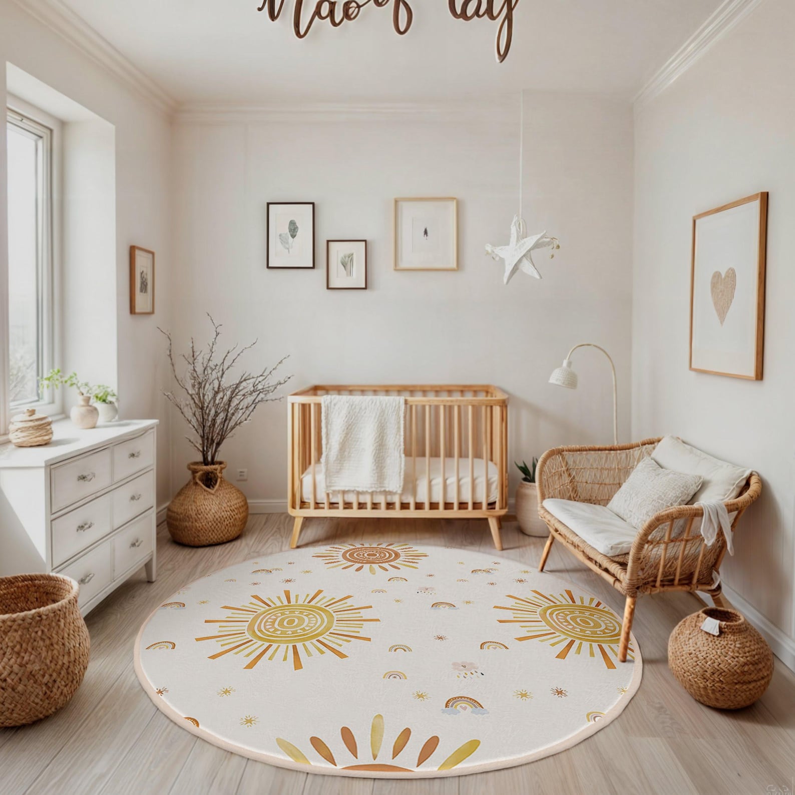 Sunny Radiance Kids Room Round Rug - Radiant Sun Rainbow Elements ...