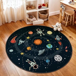 Astronaut Space Adventure Kids Room Round Rug-rocket Planet Galaxy ...