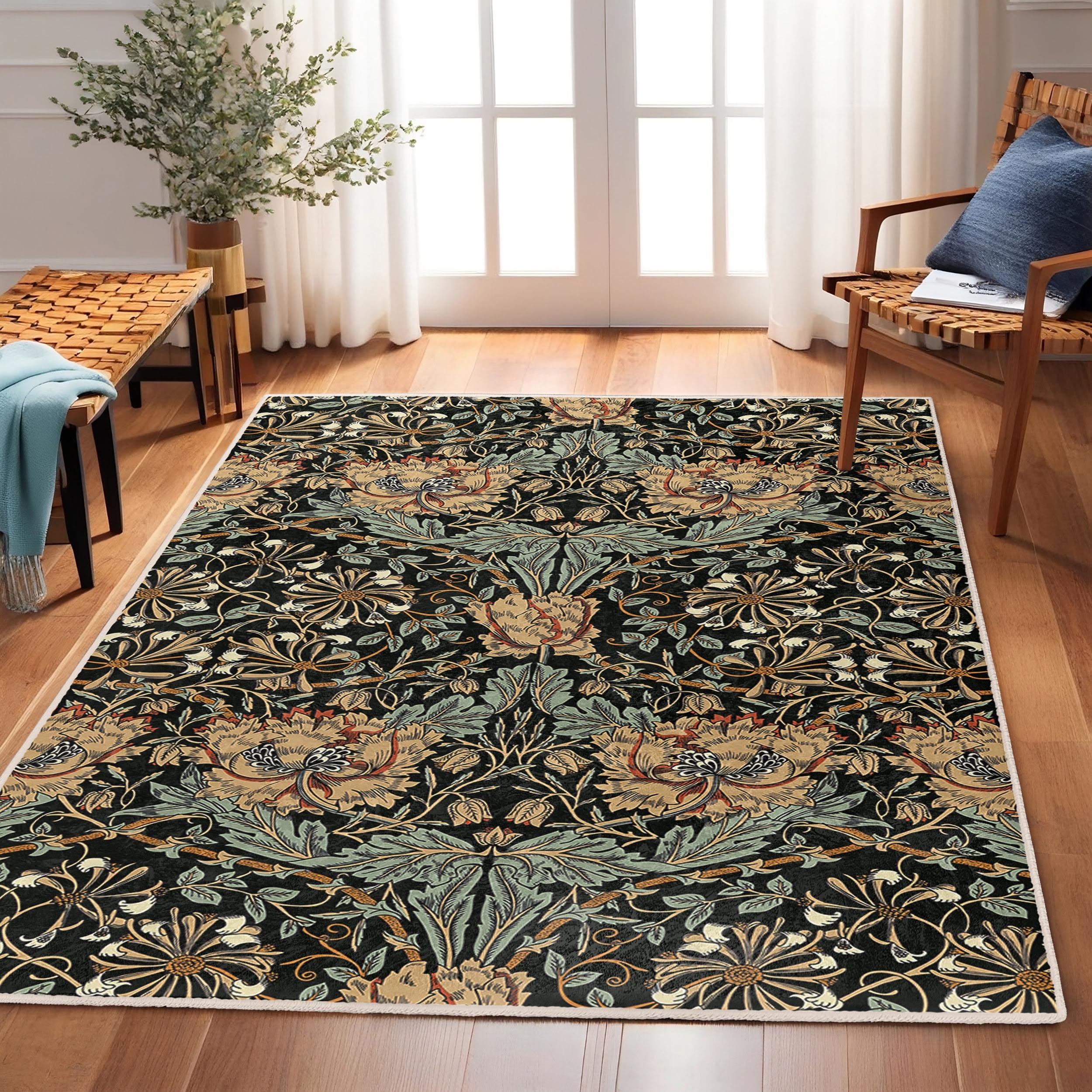 Honeysuckle William Morris Area Rug-vintage Botanical Motif Mat ...