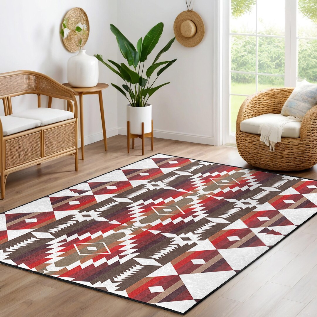 Aztec Geometric Area Rug-red Diamond Pattern Mat-brown Southwest Accent ...