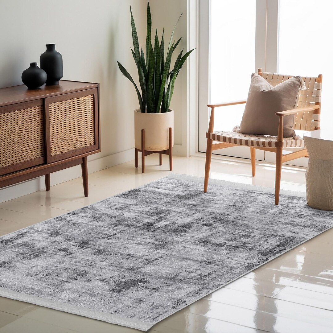 Gray Abstract Area Rug-textured Gray Grid Carpet-modern Design Accent ...