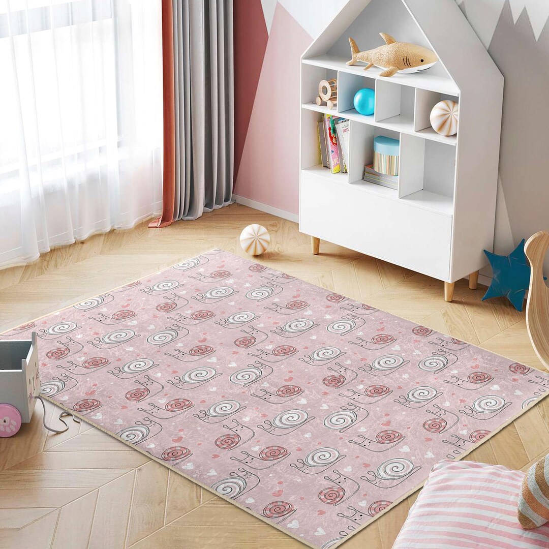 Pink Snail Design Kids Room Rug-swirling Snail Pattern Nursery Carpet ...