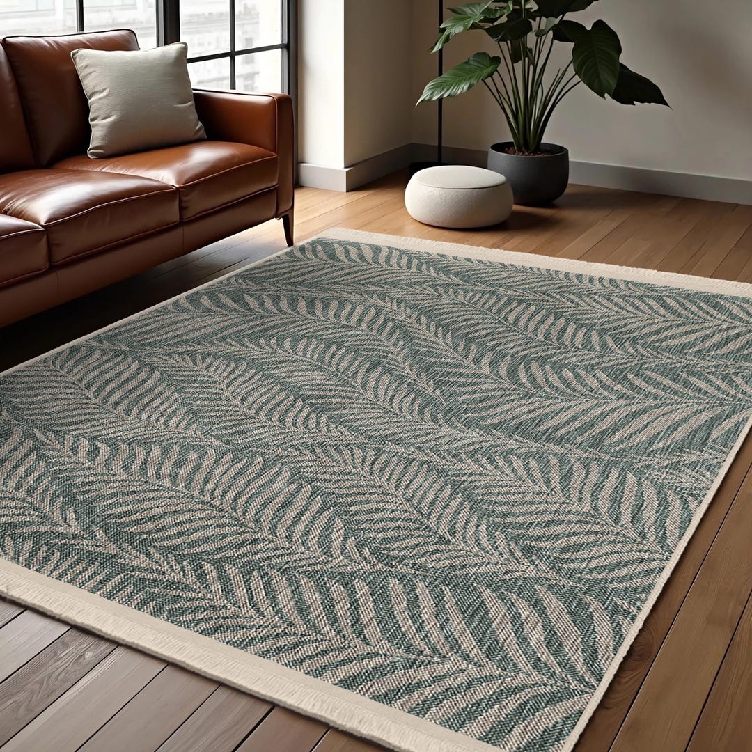 Green Tropical Leaf Area Rug-natural Frond Pattern Mat-living Room ...