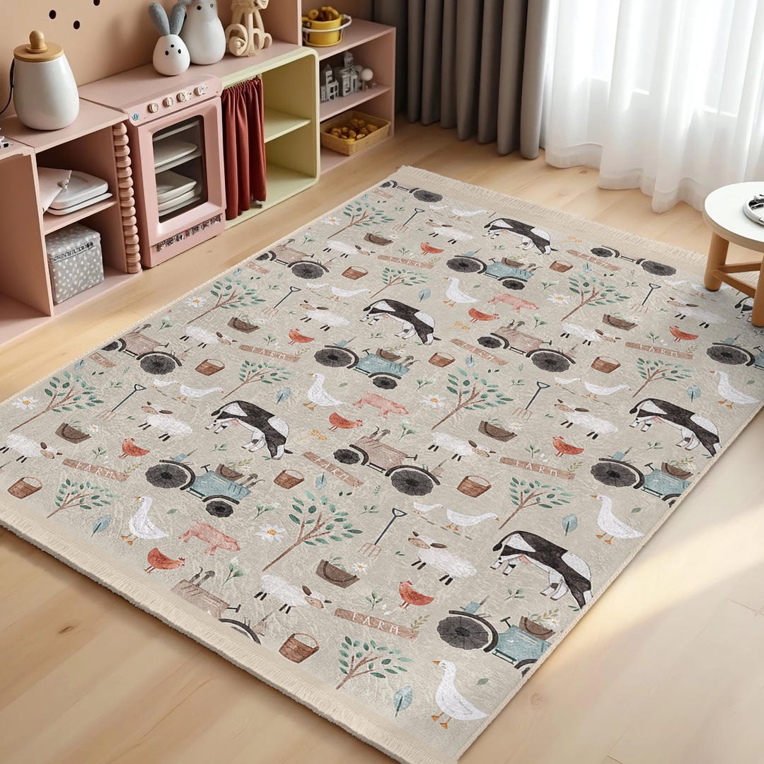 Farmyard Adventure Playmat Kids Room Rug-farm Animals Tractor Nursery ...