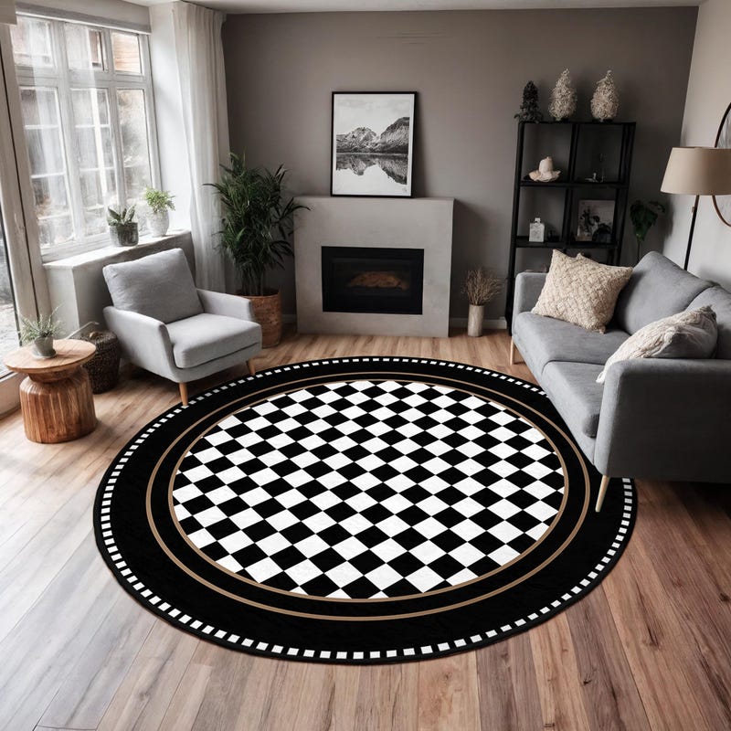 Diamond Checker Round Rug - Etsy