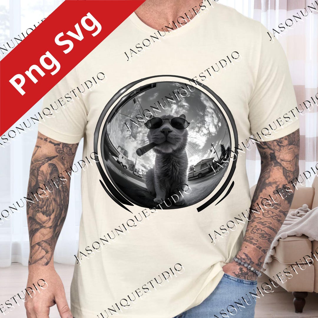 Funny Cigar Cat Digital Design, Fisheye Graphic PNG, Cat Gang Meme SVG ...