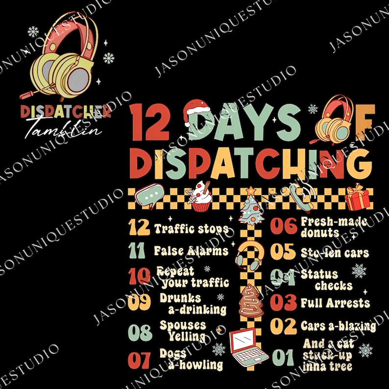 12 Days of Dispatching Digital File, Funny 911 Dispatcher Christmas PNG ...