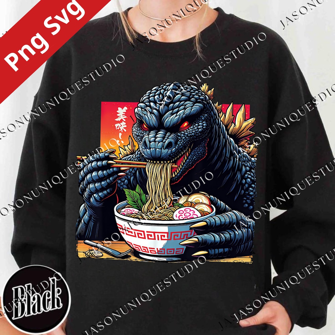 Japanese Godzilla Eating Ramen PNG Svg for Circut, Cute Kaiju Anime ...