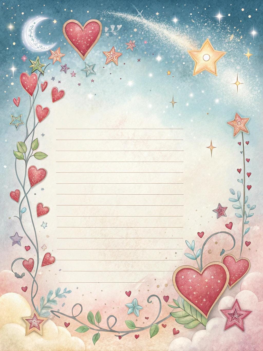 A4 Galaxy Page Border: Romantic Hearts & Stars (digital Download) - Etsy