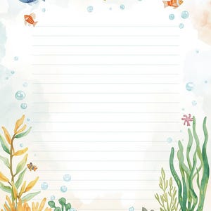 Cute Ocean Lined Paper for Kids – 45 Watercolor Sea Ocean Writing Paper ...