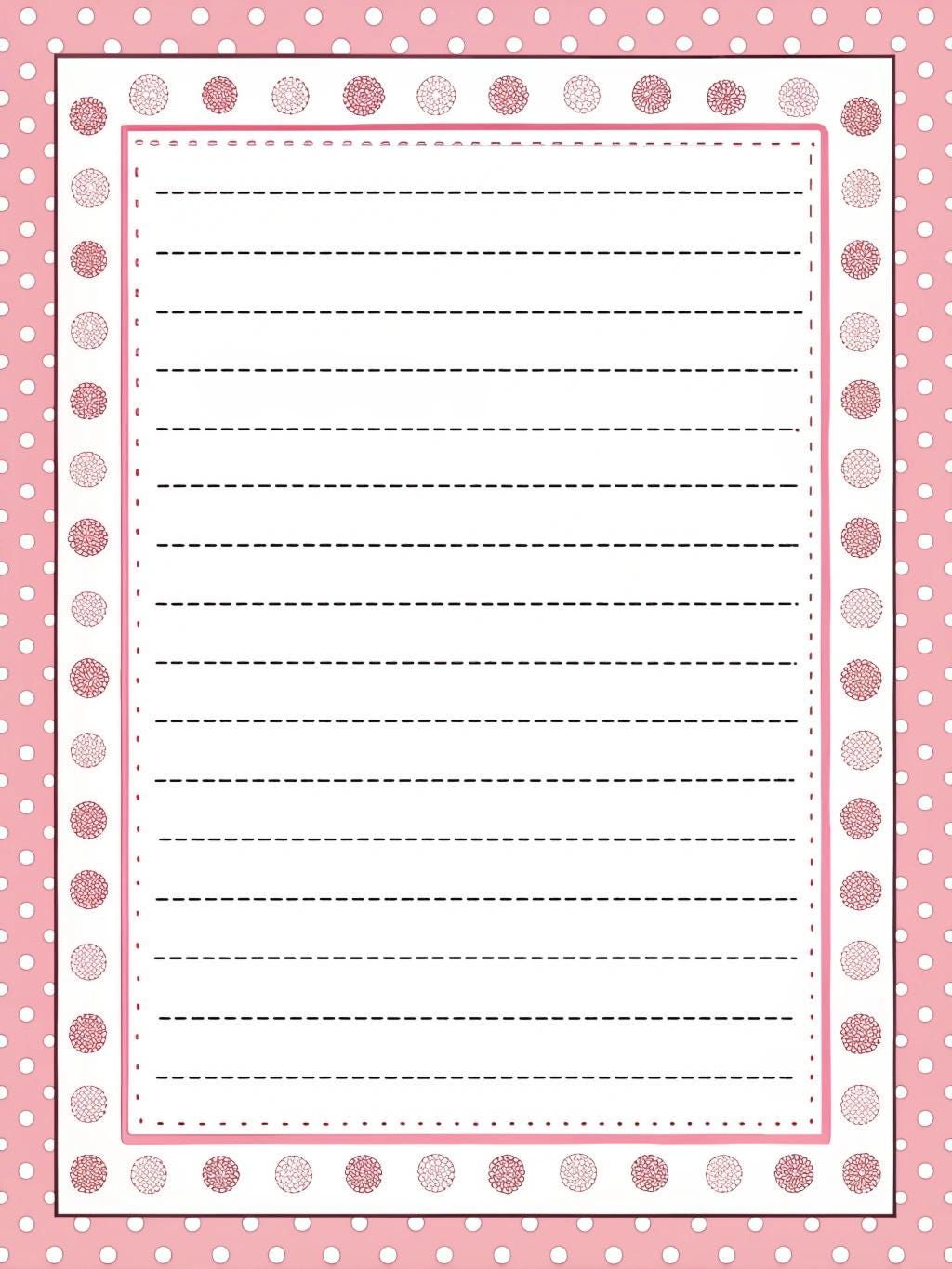 Pink Polka Dot Lined Writing Paper Printable | 40 Cute Journal Page ...