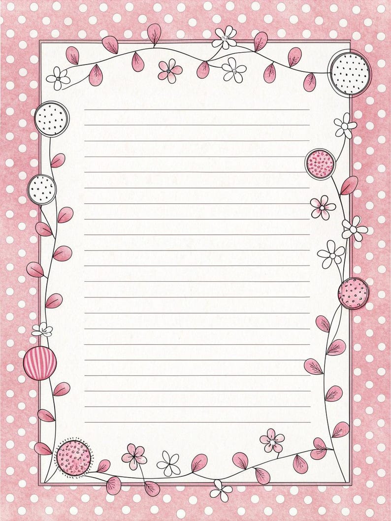 Pink Polka Dot Lined Writing Paper Printable | 40 Cute Journal Page ...
