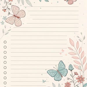 Butterfly Lined Stationery – Printable Pastel Pink Journal Page (PDF ...