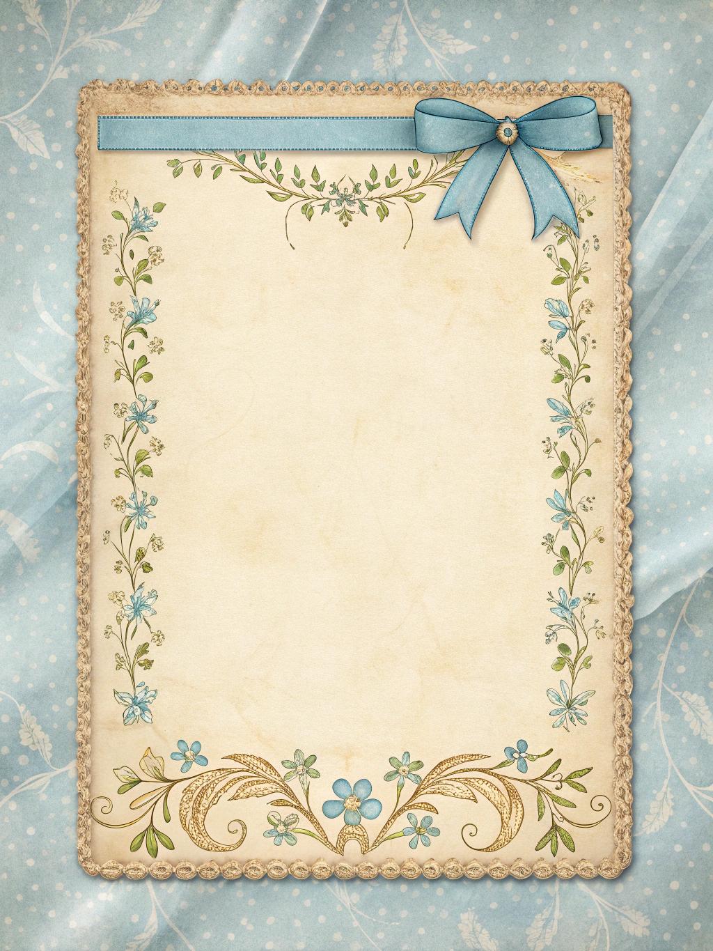 Vintage Parchment Paper – A4 Printable With Blue Ribbon (digital ...