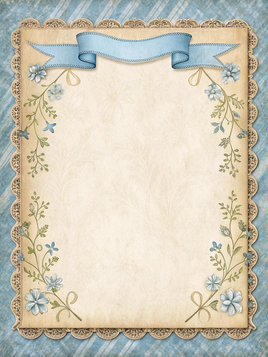 Vintage Parchment Paper – A4 Printable With Blue Ribbon (digital ...