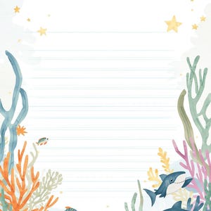 Cute Ocean Lined Paper for Kids – 45 Watercolor Sea Ocean Writing Paper ...
