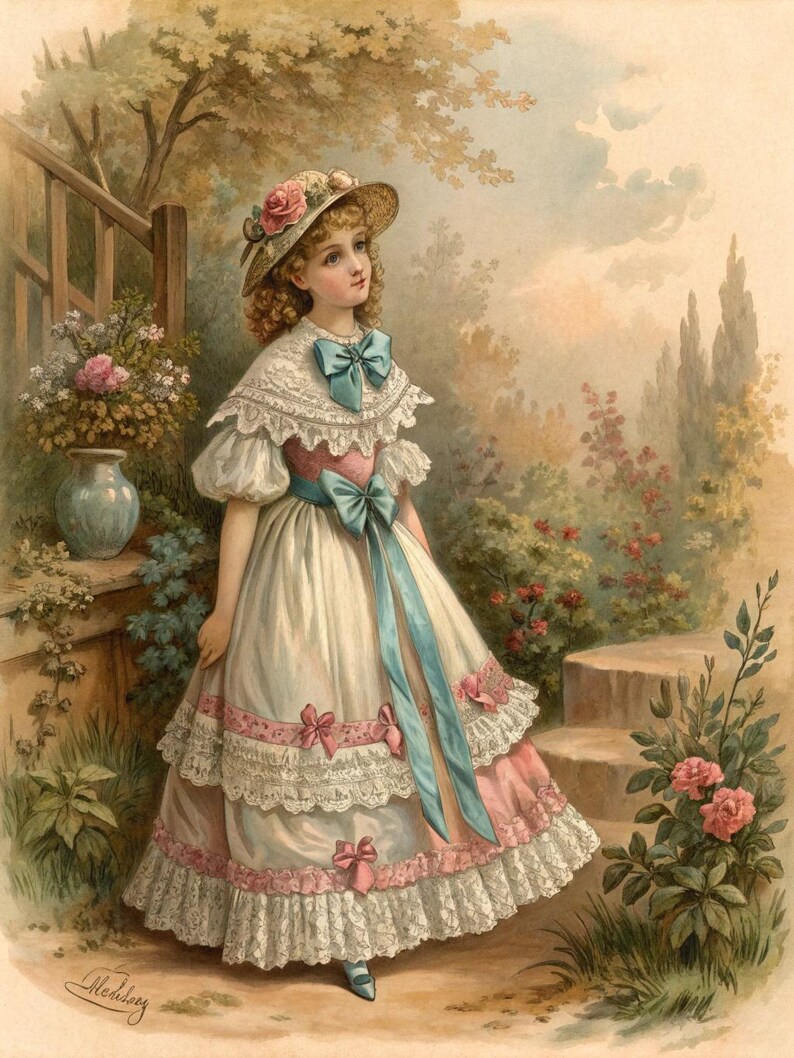 Vintage Girl Watercolor Clipart – Elegant Victorian Art (digital ...