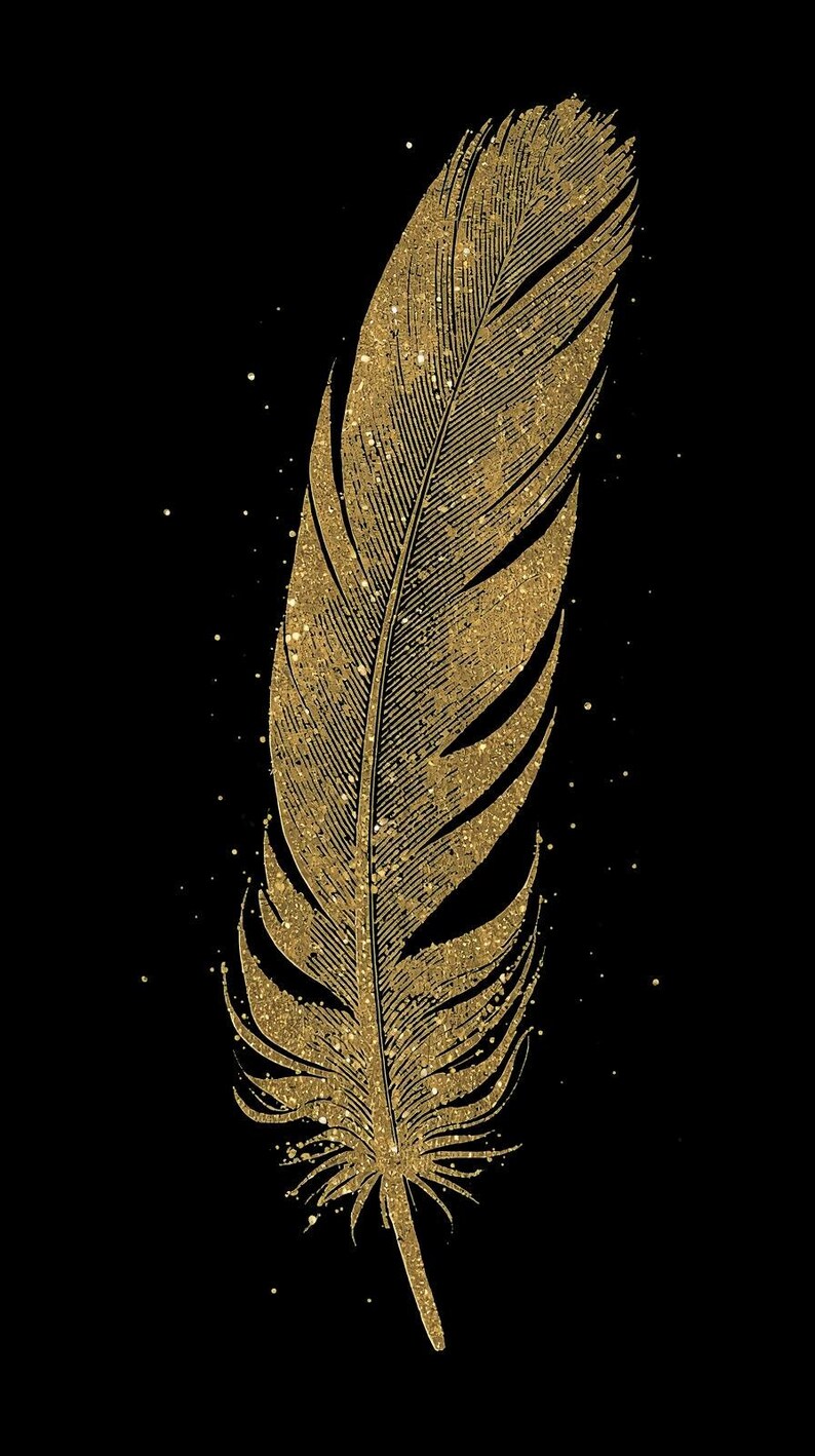Gold Feather Wall Art Set, Black and Gold Minimalist Decor (digital ...