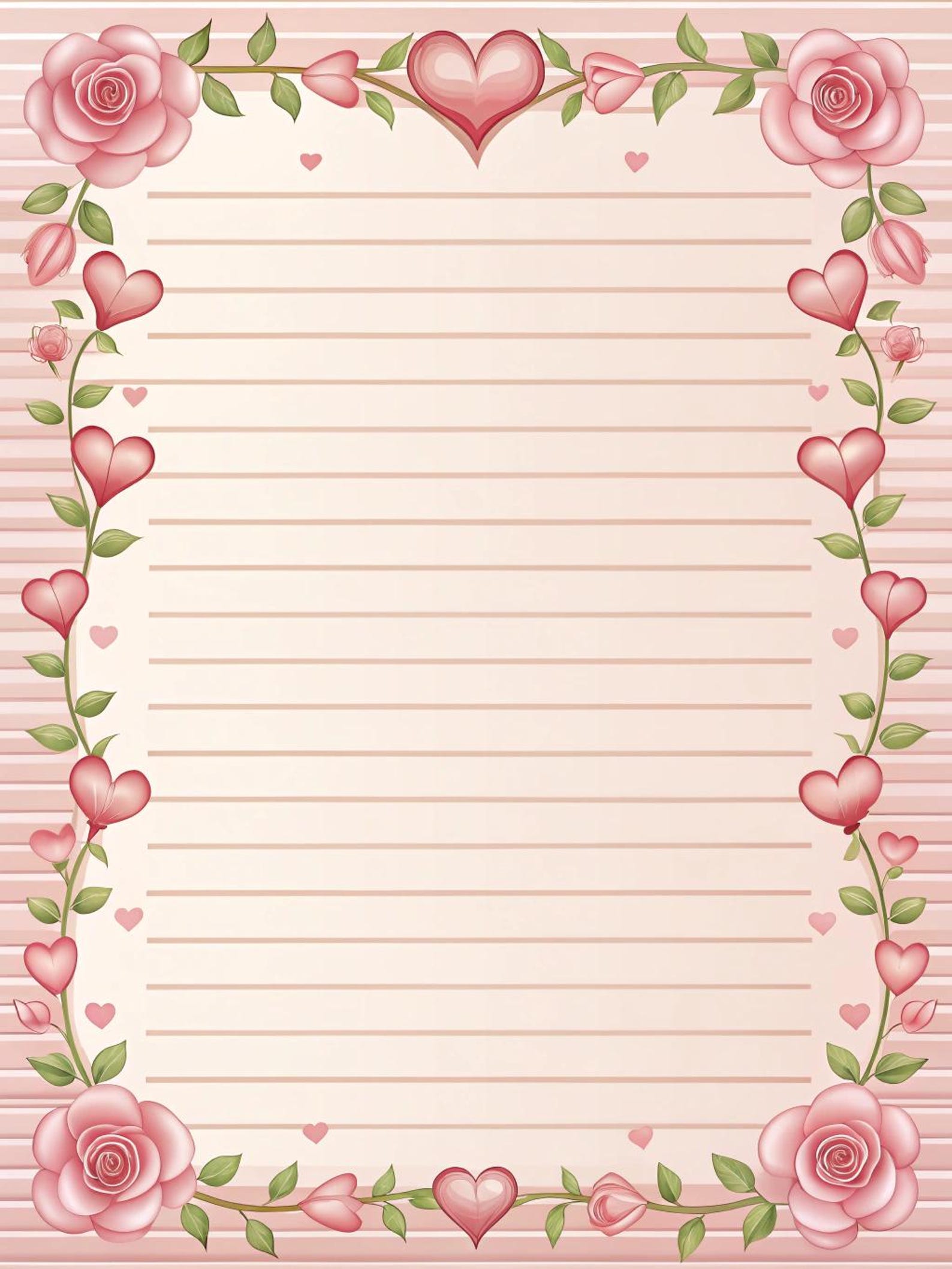 Romantic Pink & Blue Lined Journal Pages, Printable Stationery (A4 PDF ...