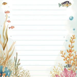 Cute Ocean Lined Paper for Kids – 45 Watercolor Sea Ocean Writing Paper ...
