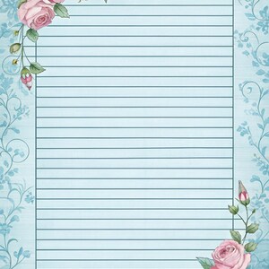 Romantic Pink & Blue Lined Journal Pages, Printable Stationery (A4 PDF ...