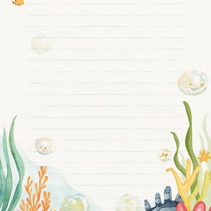 Cute Ocean Lined Paper for Kids – 45 Watercolor Sea Ocean Writing Paper ...
