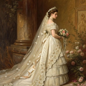 Victorian Bride Oil Painting Print, Antique Lace Wedding Dress (digital ...