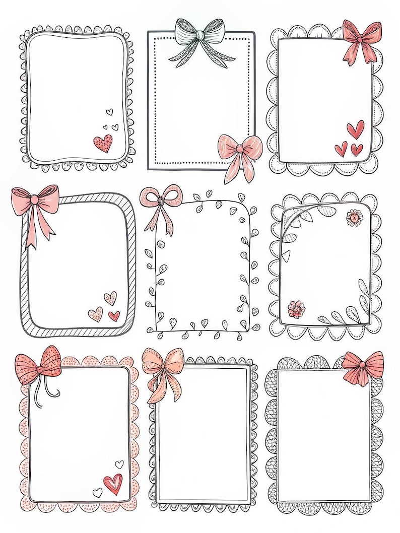 Hand-drawn Ribbon Frames | 45 Whimsical Journal & Planner Borders (PDF ...