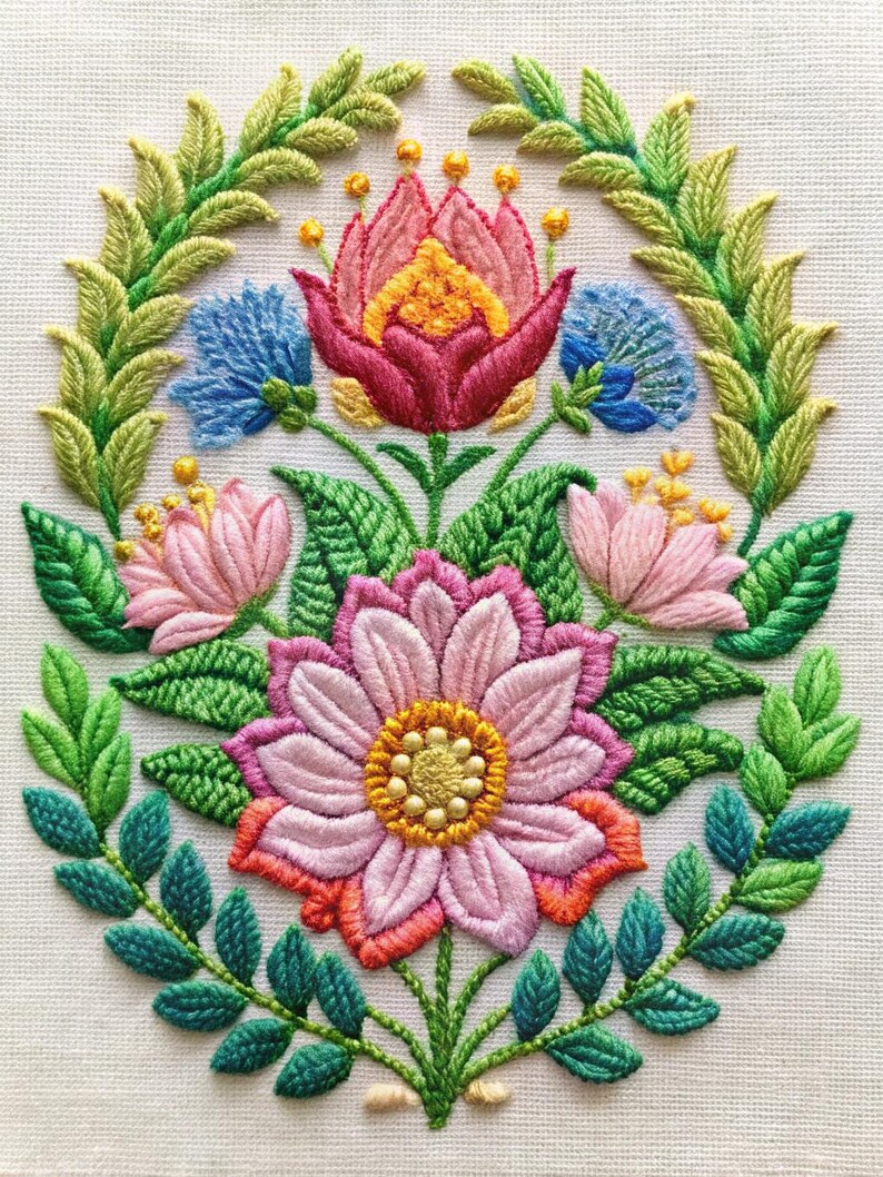 12 Hand Embroidery Art, Floral Embroidery Print, Embroidered Flowers ...