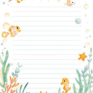 Cute Ocean Lined Paper for Kids – 45 Watercolor Sea Ocean Writing Paper ...
