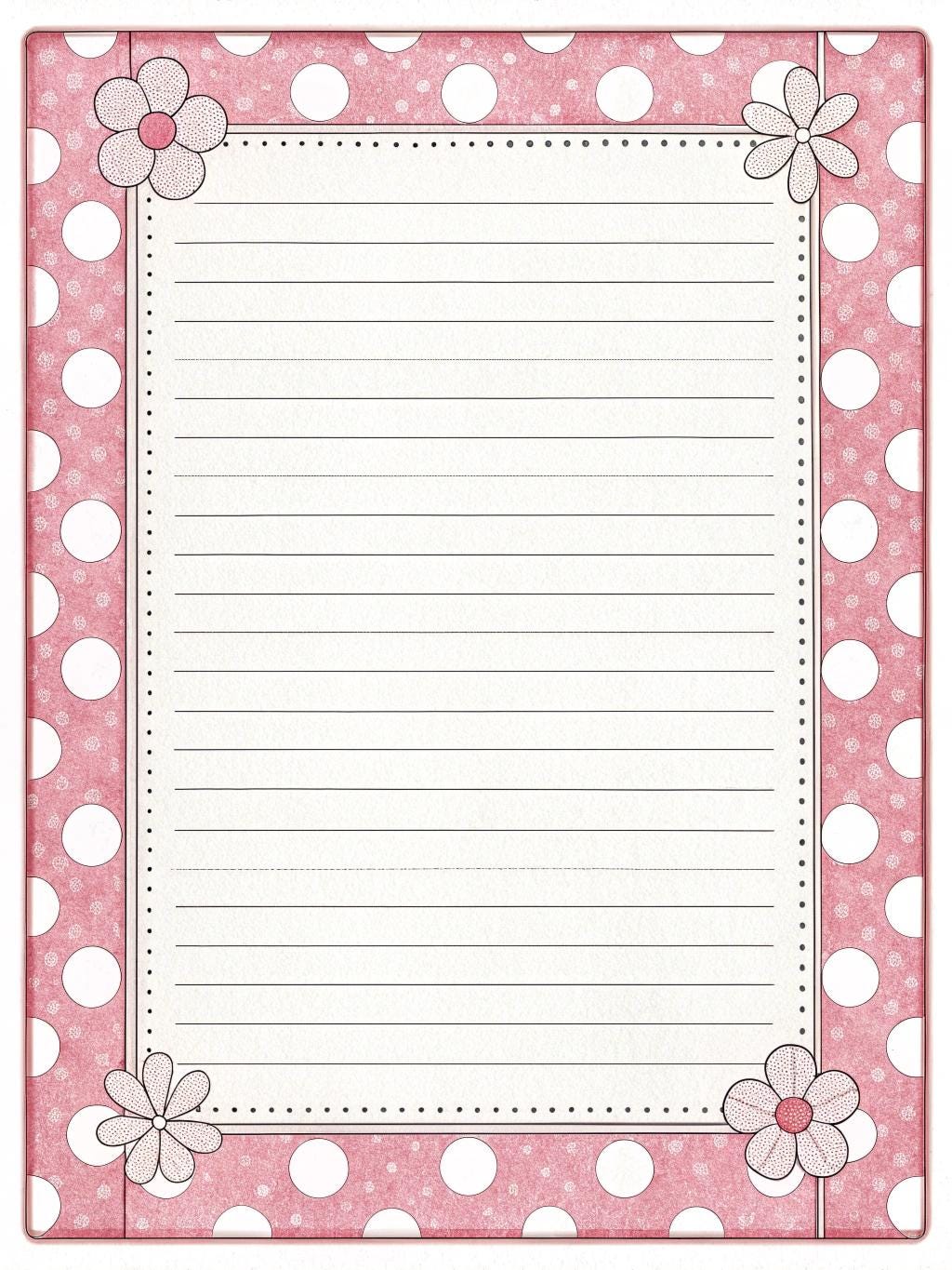 Pink Polka Dot Lined Writing Paper Printable | 40 Cute Journal Page ...