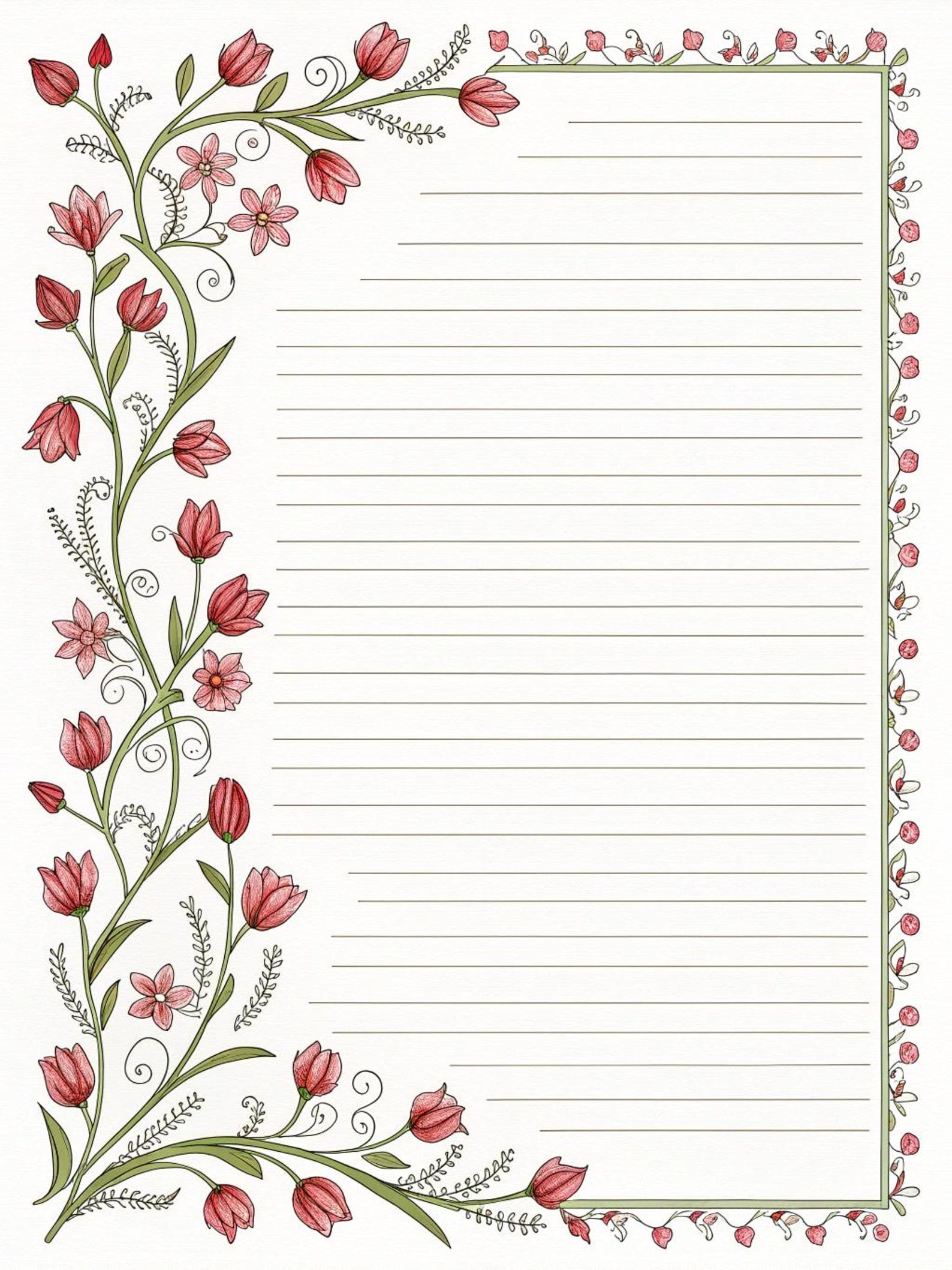 Botanical Lined Writing Paper Set of 30 | 8 March Printable Gift ...