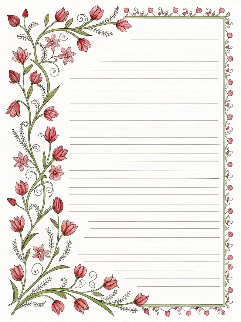 Botanical Lined Writing Paper Set of 30 | 8 March Printable Gift ...
