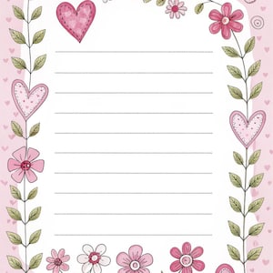 Valentine Floral Writing Paper, Pink Heart Stationery (digital Download ...