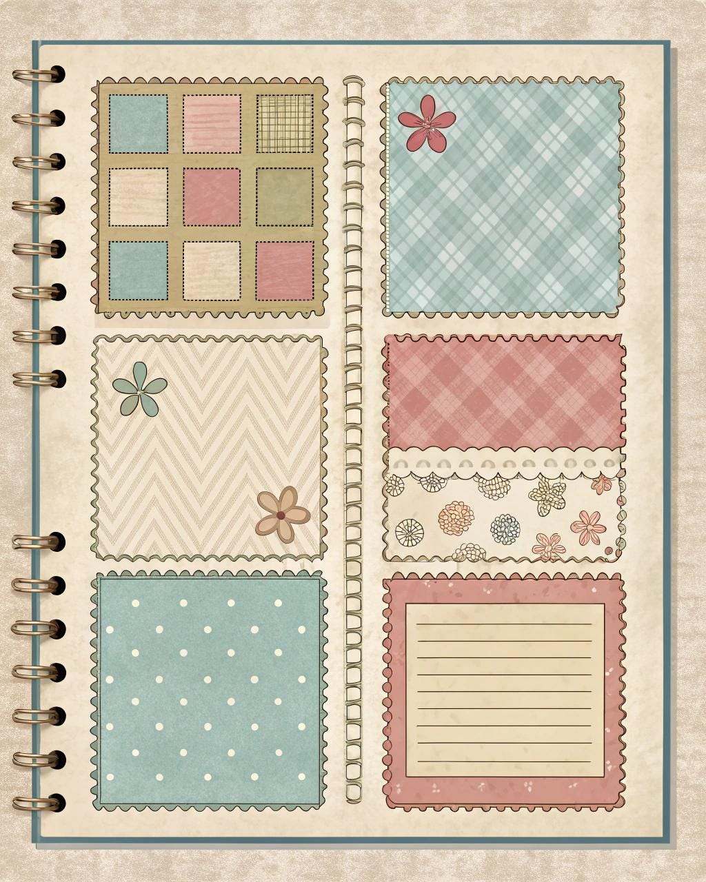 Patchwork Fabric Block Journal Page: Vintage Scrapbook Printable (A4 ...